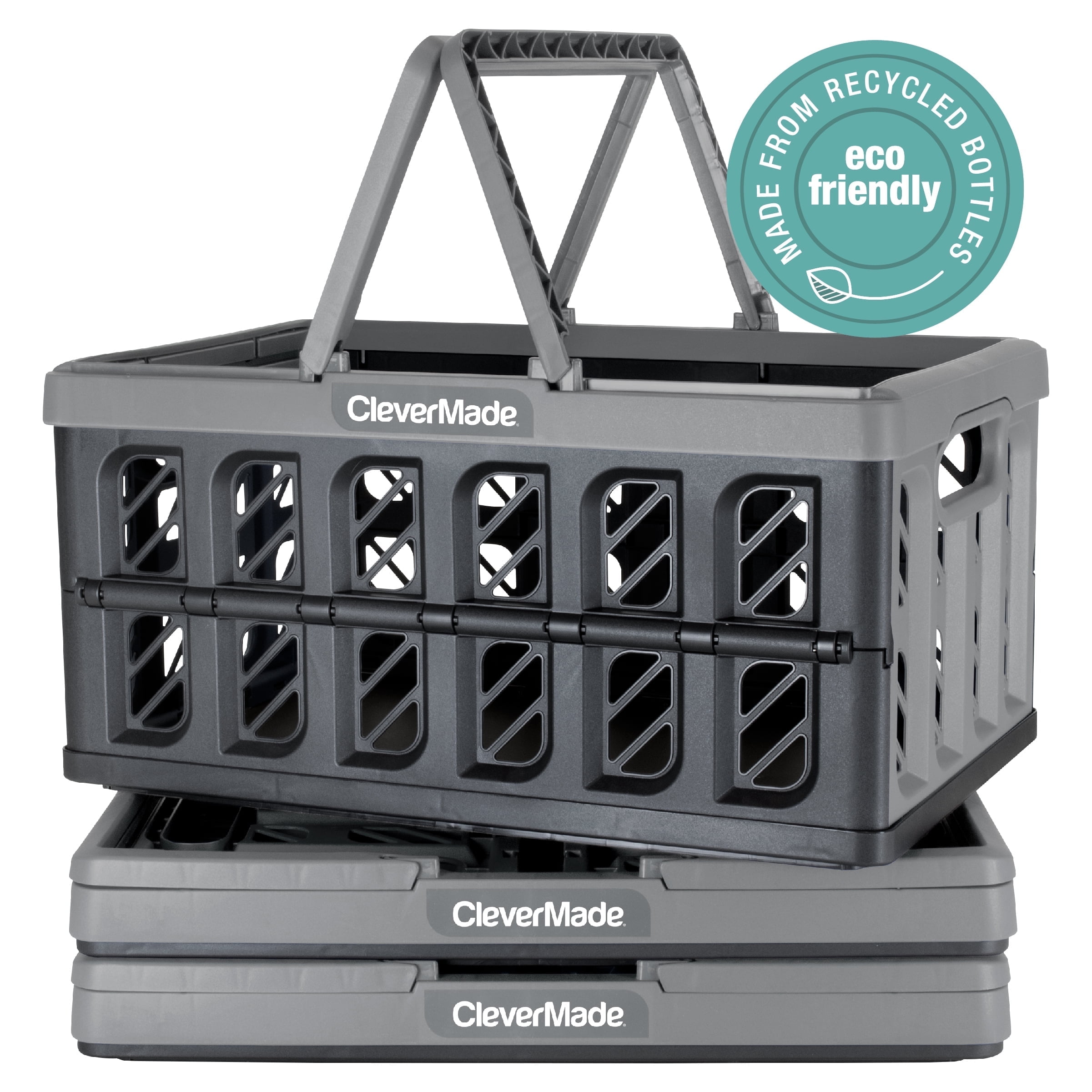 CleverMade Eco Collapsible Shopping Basket with Handles, 24L Stone, 3 ...