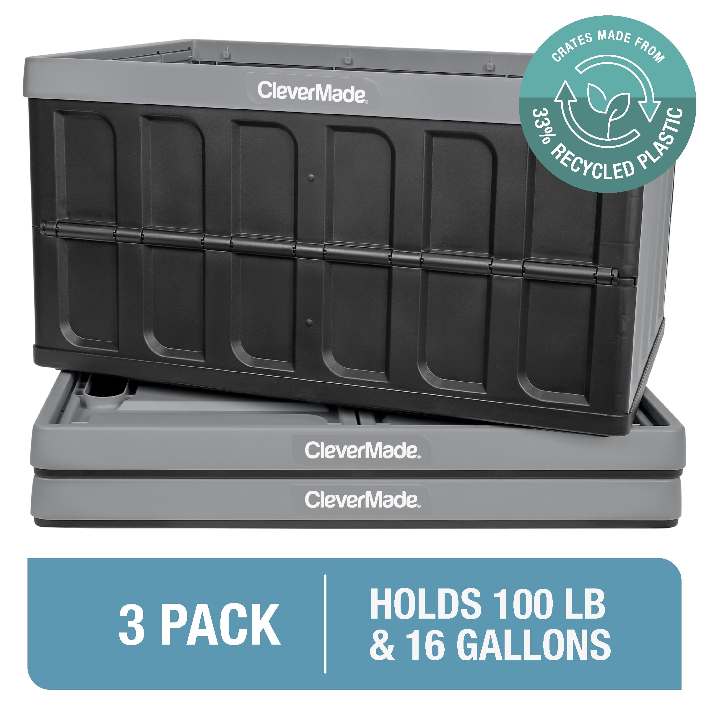 CleverMade 3 Pack Stackable Collapsible Storage Bin No Lids - 16 Gal ...