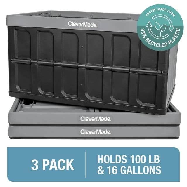 CleverMade 3 Pack Stackable Collapsible Storage Bin No Lids - 16 Gal ...