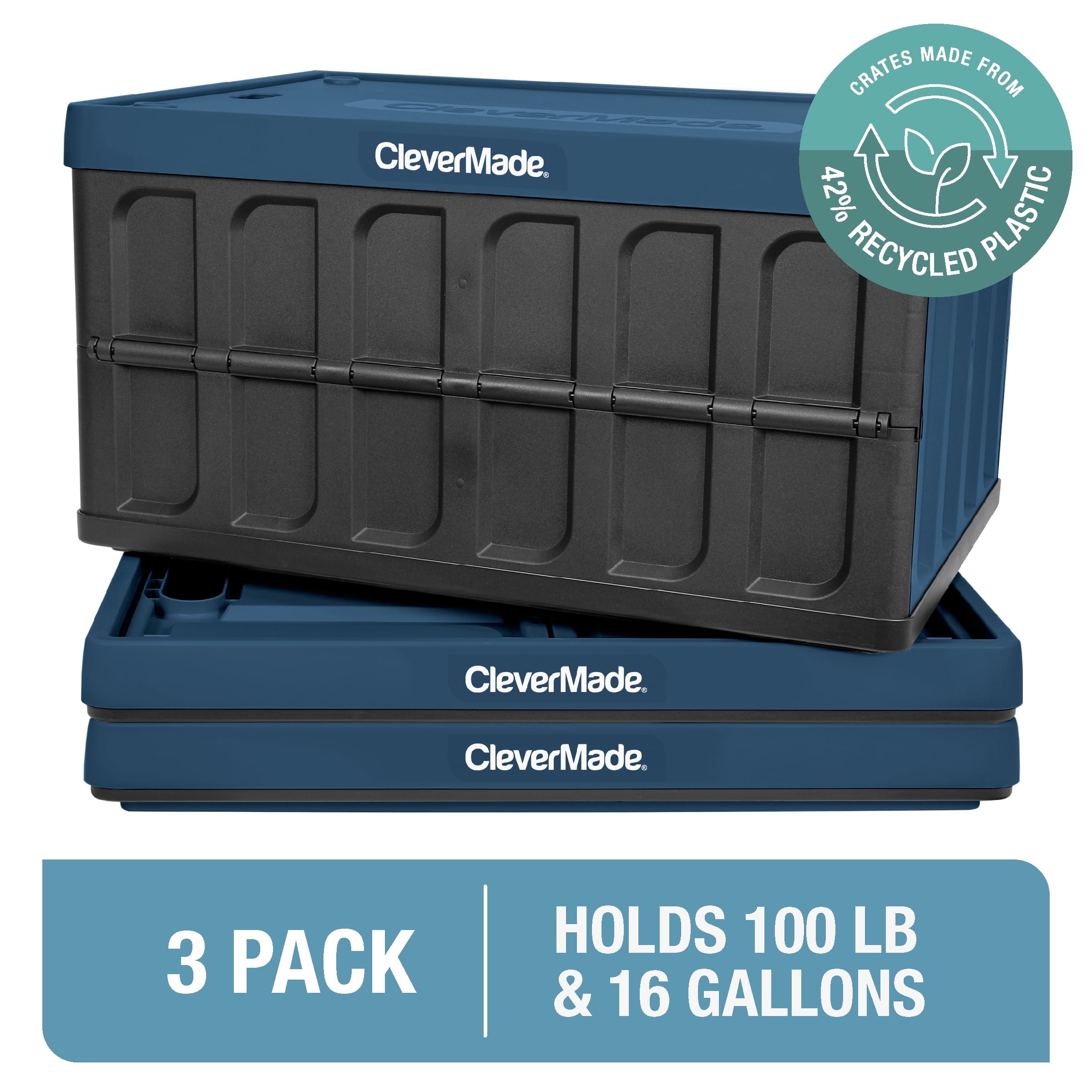 CleverMade 3 Pack Stackable Collapsible Storage Bin with Lids - 16 Gal ...