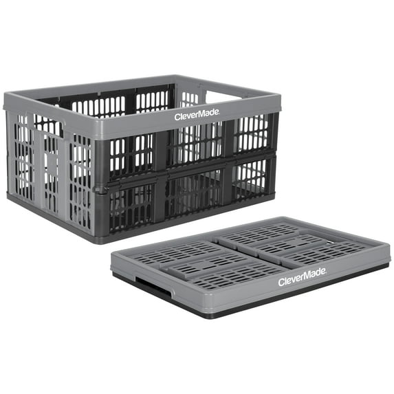 "CleverMade 32L Collapsible Utility Crate, Plastic Organizer, Stone, 18 ...