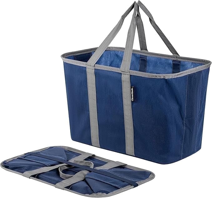 CleverMade Adult Collapsible Fabric Reusable Eco Bag Tote, Blue/Grey ...