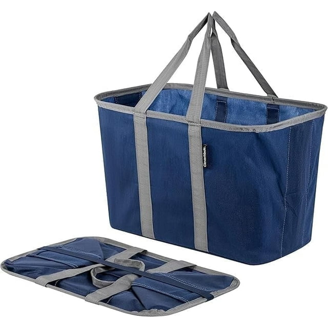 CleverMade Adult Collapsible Fabric Reusable Eco Bag Tote, Blue/Grey ...
