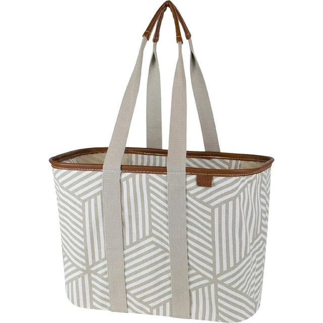 CleverMade Collapsible Canvas Tote Bag, Geometric Taupe - Walmart.com