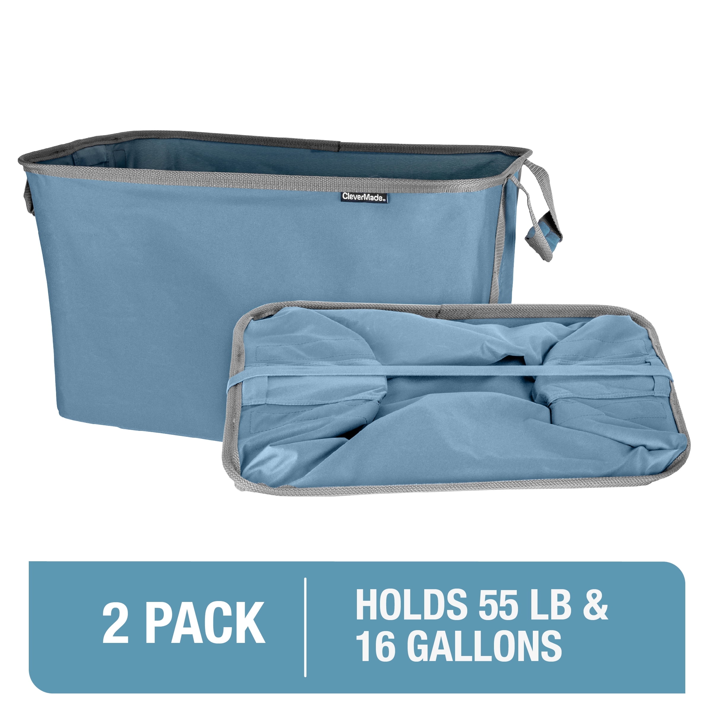 CleverMade Collapsible Laundry Baskets 2PK - 60L (16 Gal) Denim ...