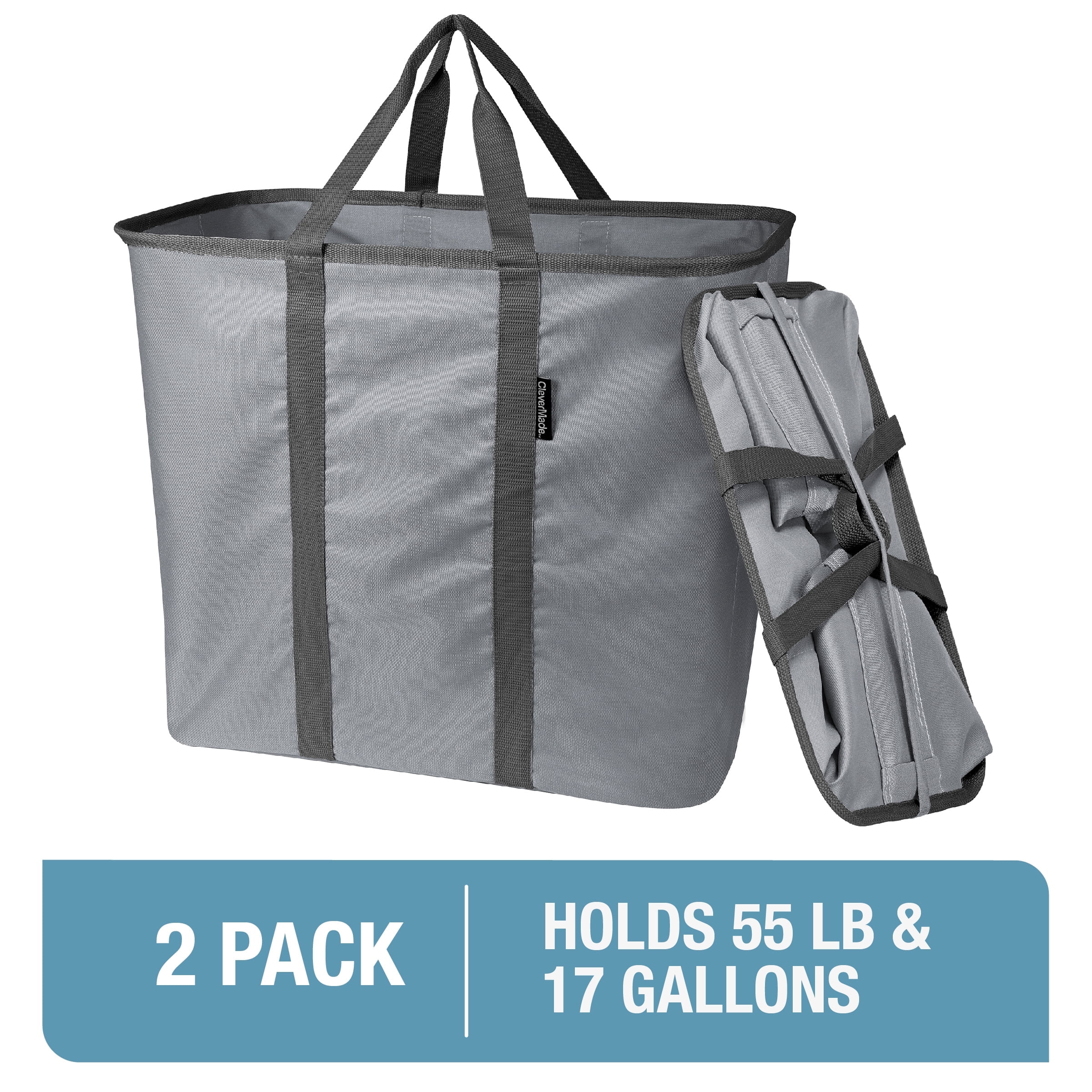 CleverMade Collapsible Laundry Caddy, 64L (17 Gal) - Gray/Charcoal, 2 ...