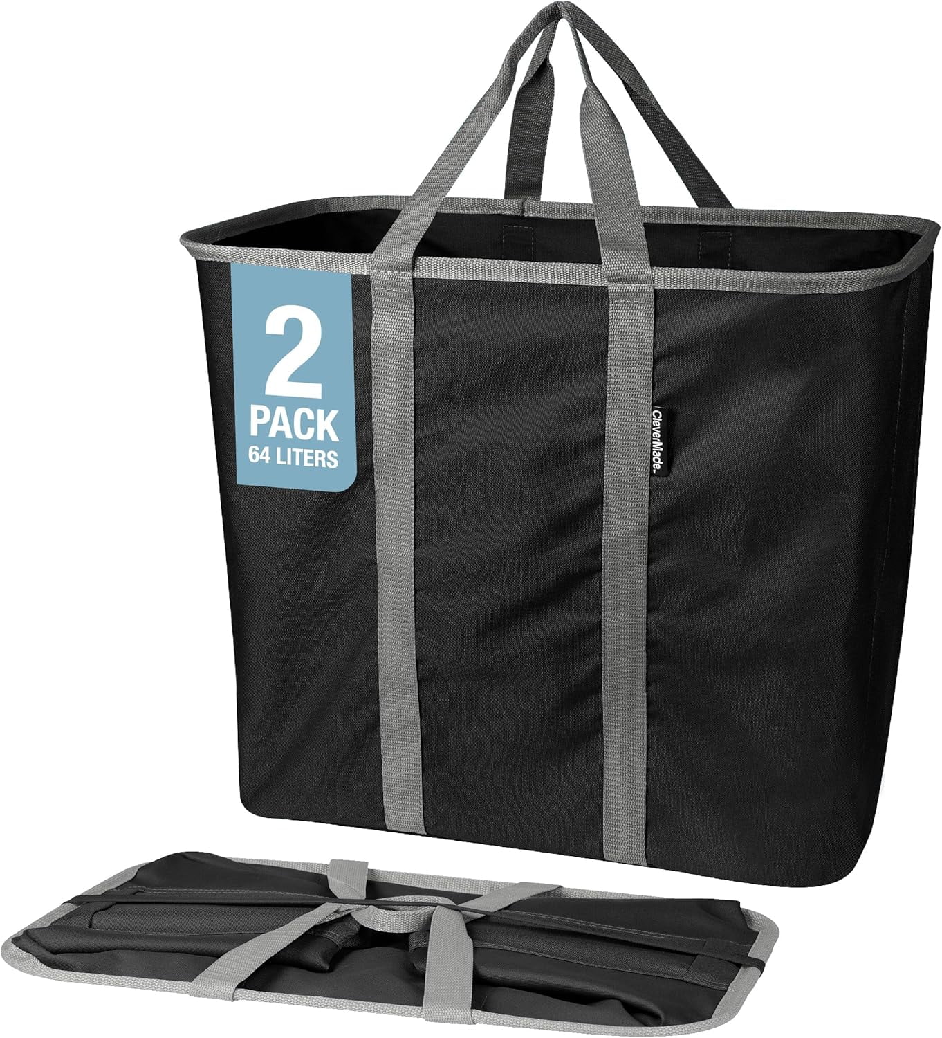 CleverMade Collapsible Laundry Caddy - Midnight Black Shadow Gray 2Pack ...