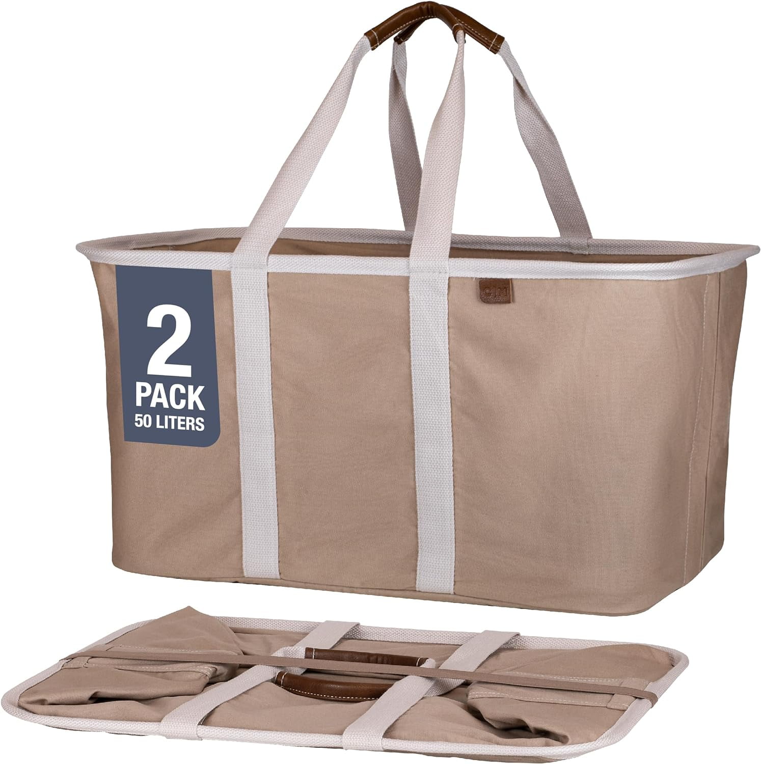 CleverMade Collapsible Laundry Tote - LUXE Mocha 2-Pack 50L - Foldable ...