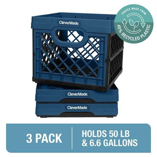 CleverMade Plastic Folding Utility Milk Crate - Stackable Storage Bin ...