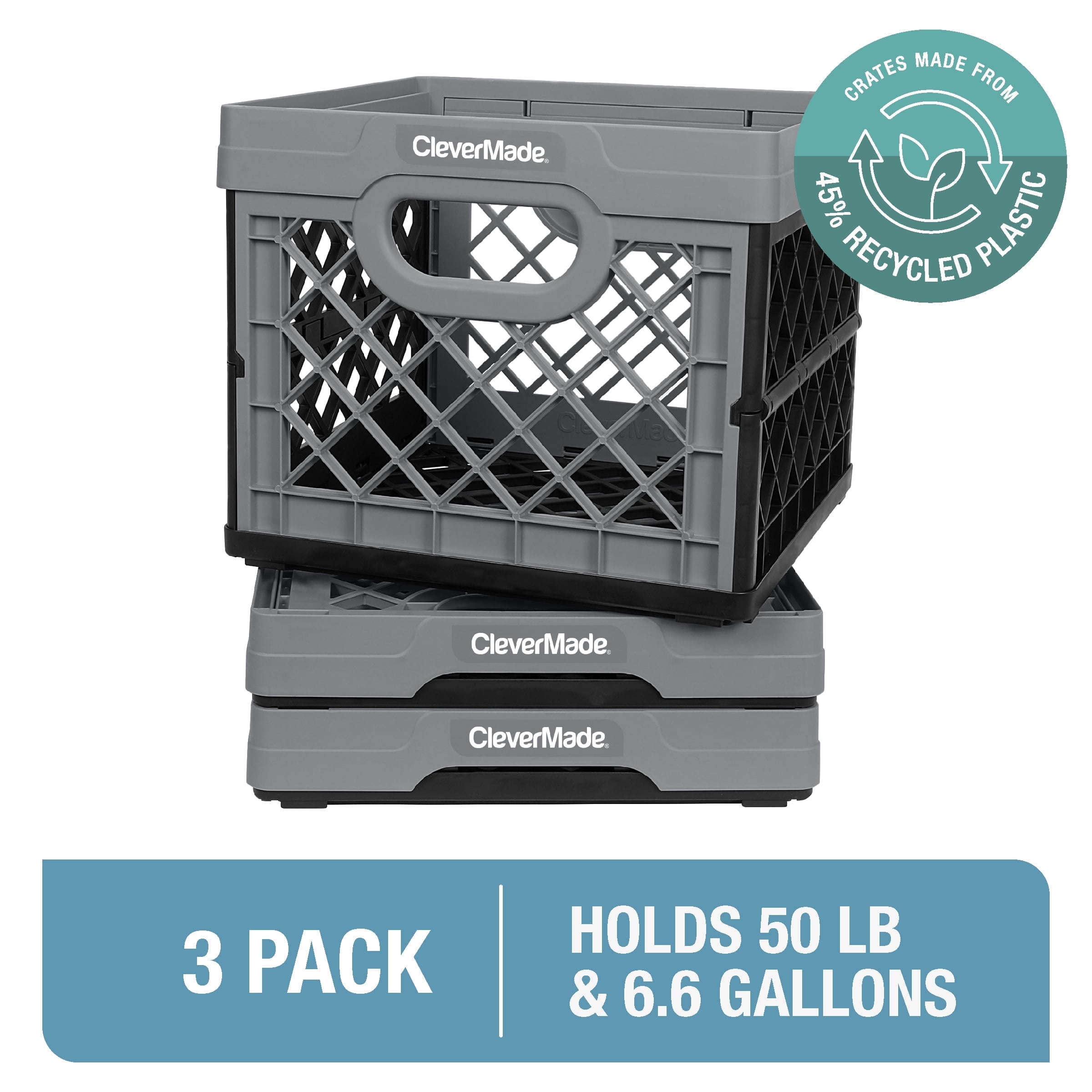 CleverMade Collapsible Plastic Folding Utility Garage Basket, Stackable ...