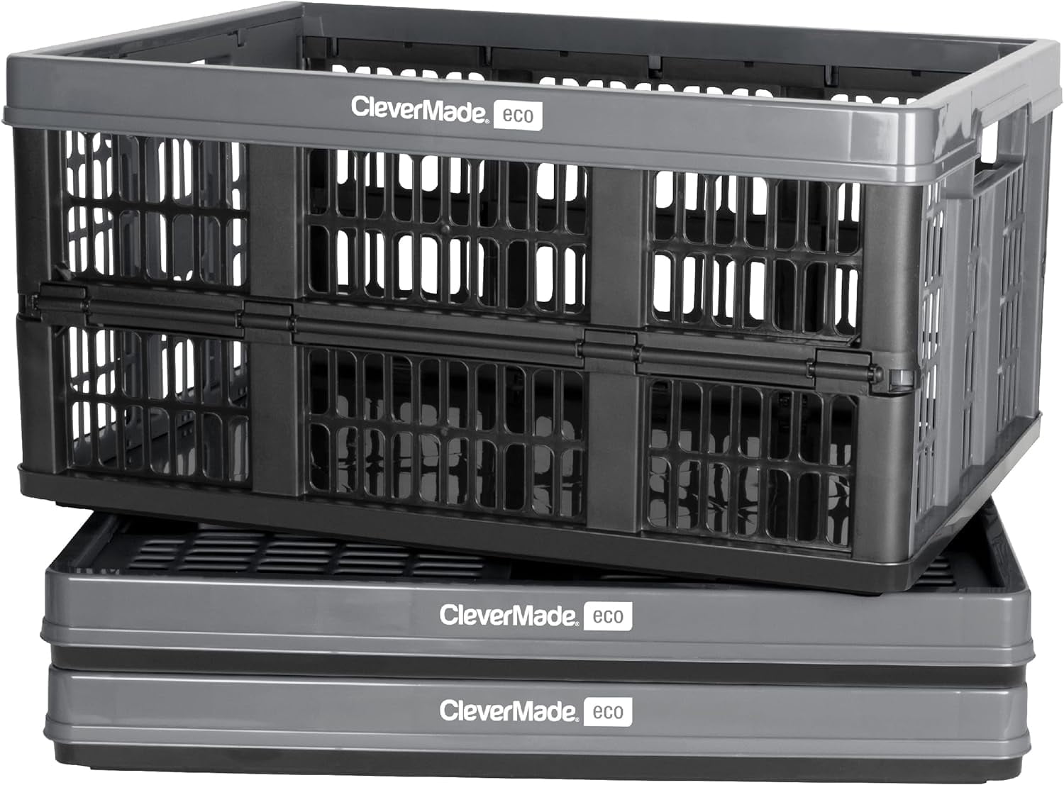 CleverMade Collapsible Storage Bins, Eco Folding Plastic Stackable - 8 ...