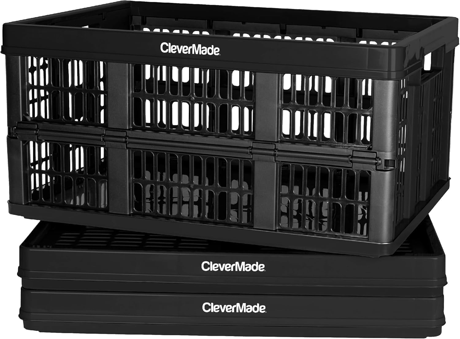 CleverMade Collapsible Utility Crate - 45L (12 Gal) Obsidian, 3 Pack ...