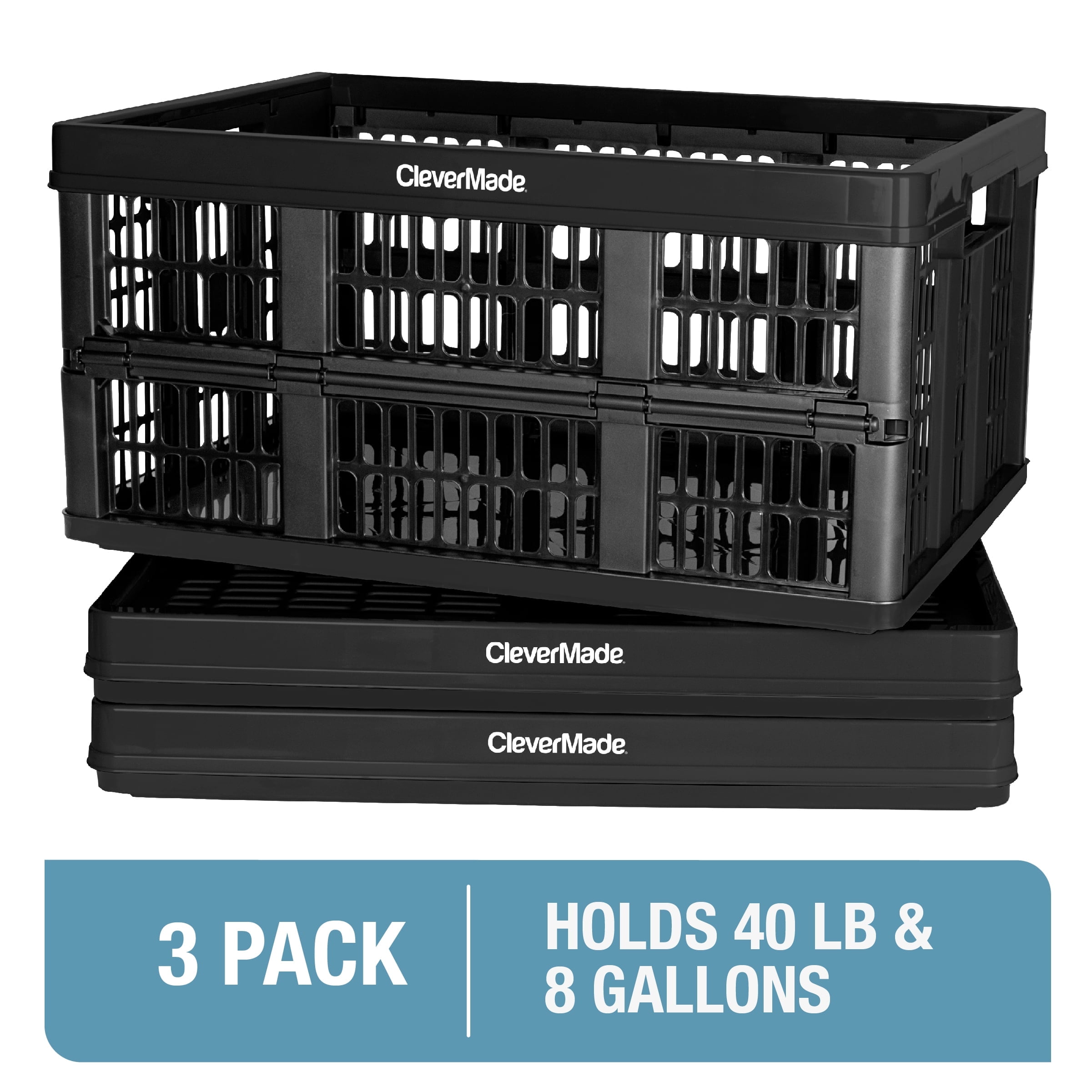 CleverMade Stackable Collapsible Grated Wall Storage Bin - 8 Gal Black ...