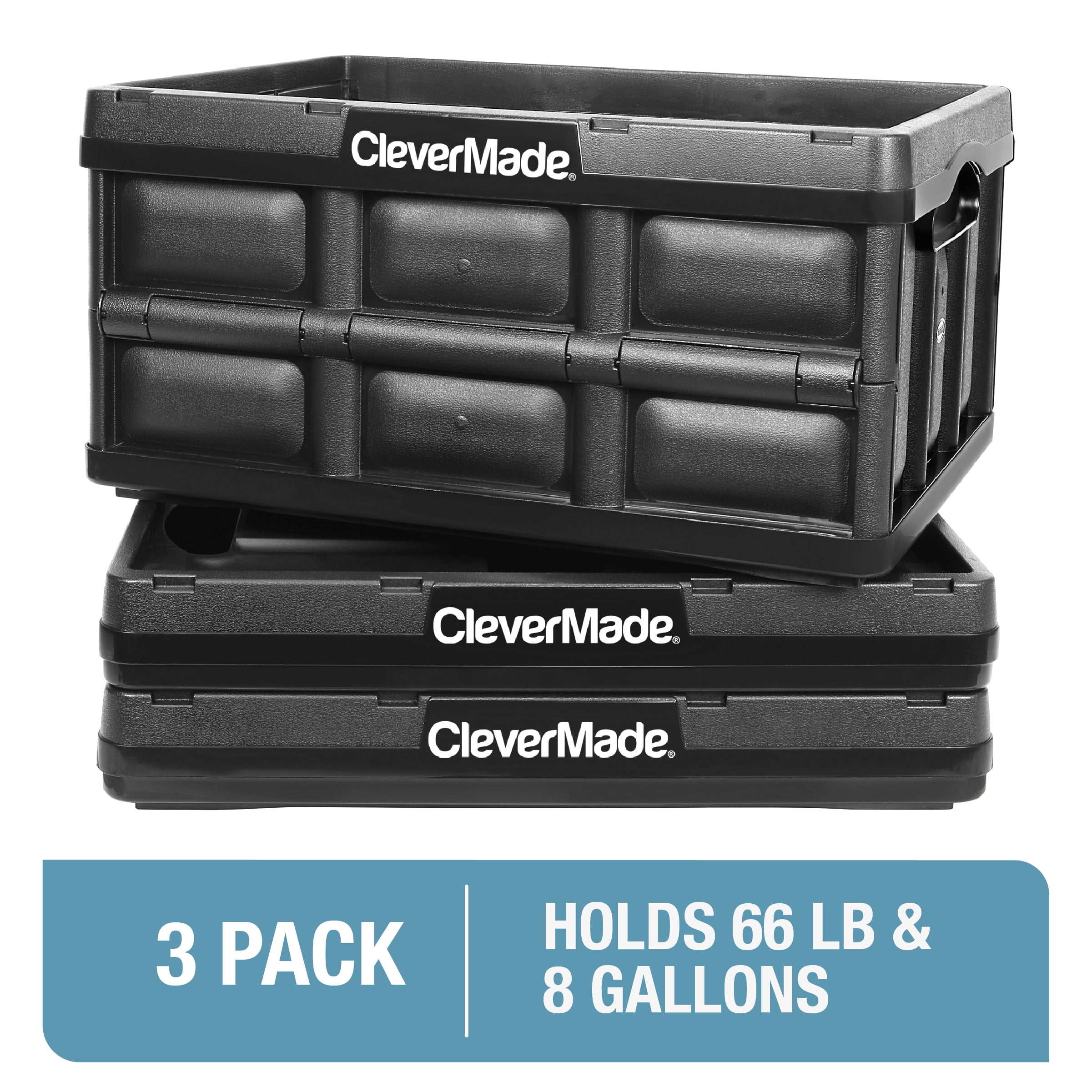CleverMade Stackable Collapsible Storage Bin No Lid - 8 Gal Black, 3 ...