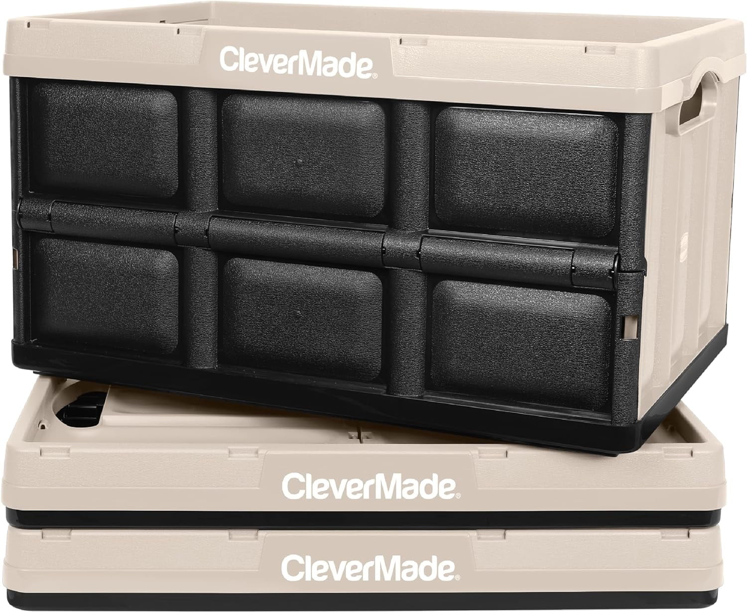CleverMade Stackable Collapsible Storage Bin No Lid - 8 Gal Tan, 3 Pack ...
