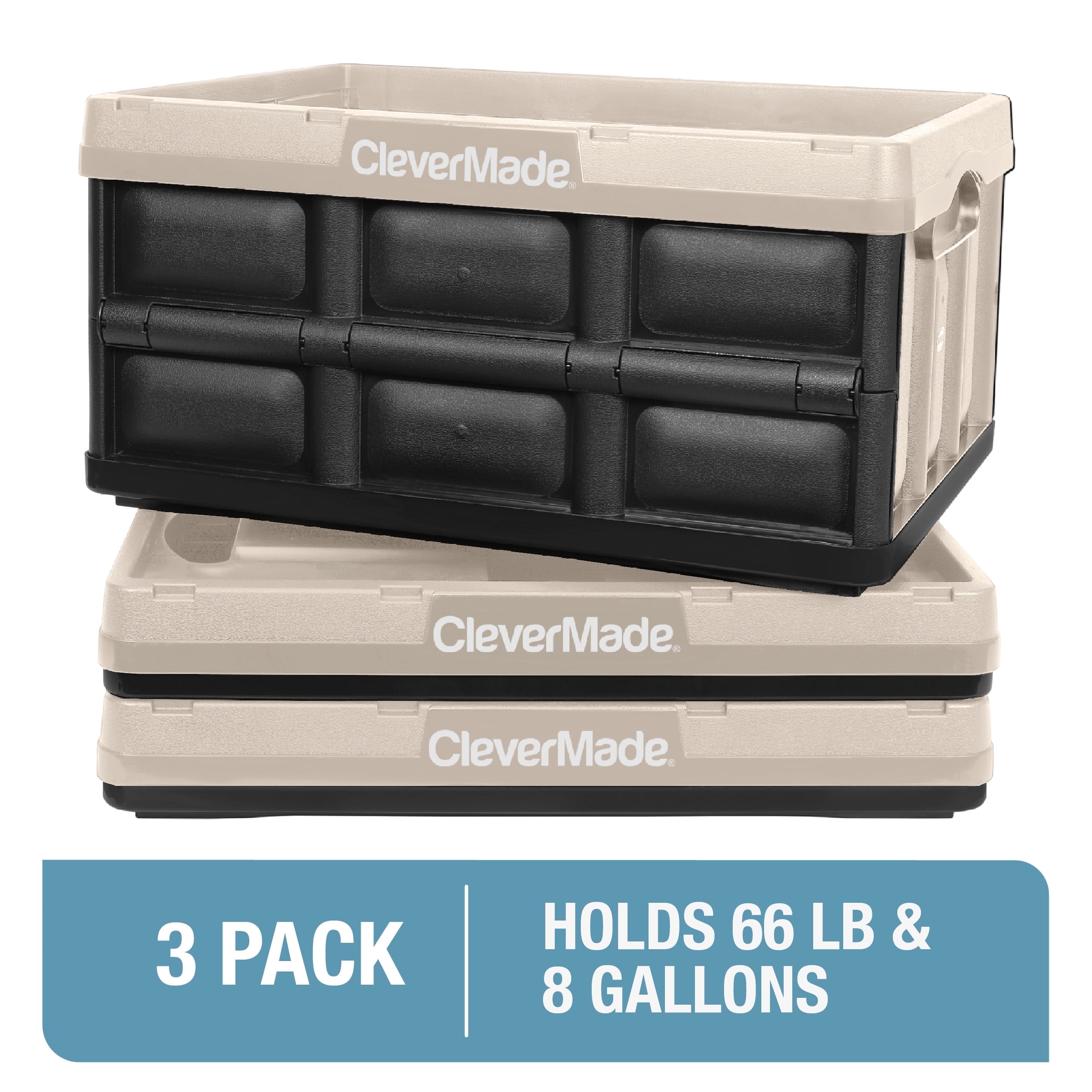 CleverMade Stackable Collapsible Storage Bin No Lid - 8 Gal Tan, 3 Pack ...