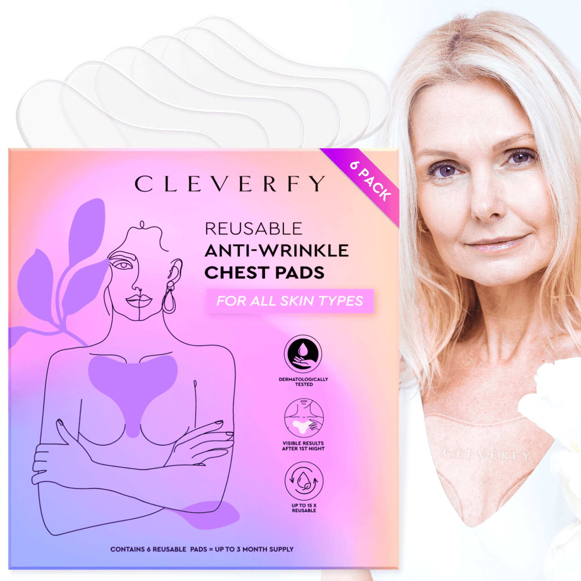 Cleverfy Anti Wrinkle Chest Pads, Reducer, Silicone, 6 Pcs - Walmart.com