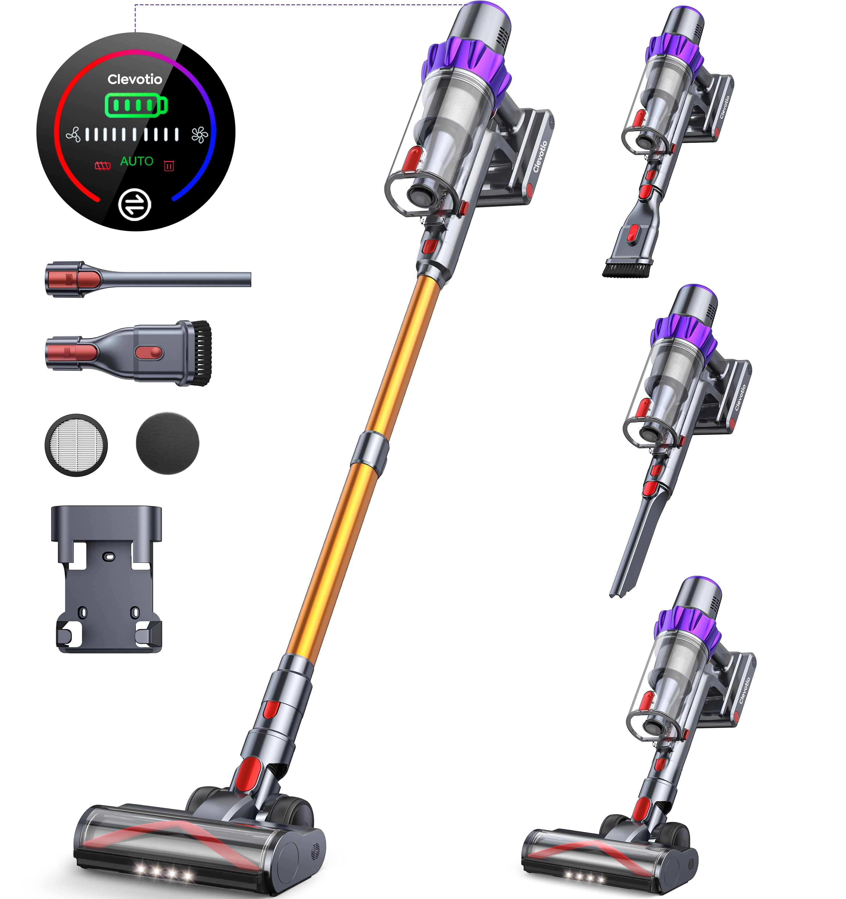 Clevotio Cordless Vacuum Cleaner, 450W 38KPA Stick Vacuum with Touch ...