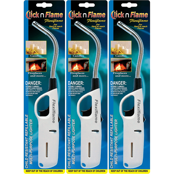 Click N Flame Long Flexible Lighter, 3pk, Refillable for Candle, Grill ...