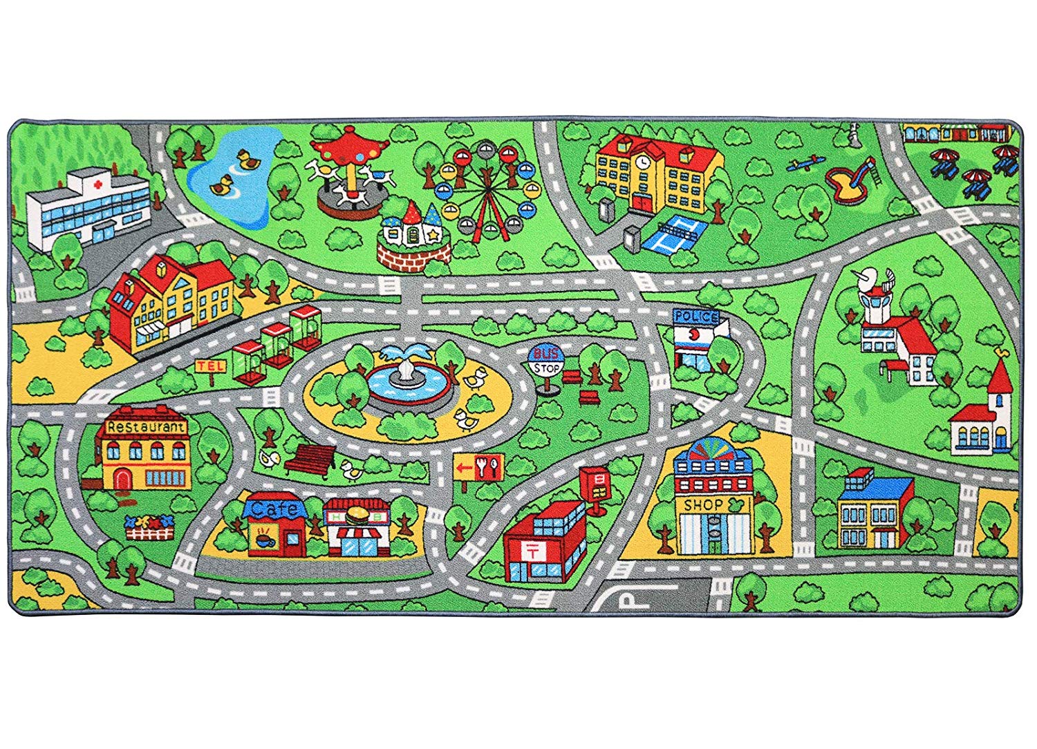 Kids Road Carpet Play Mat for Toy Cars, Portable Anti-Slip Large Play ...