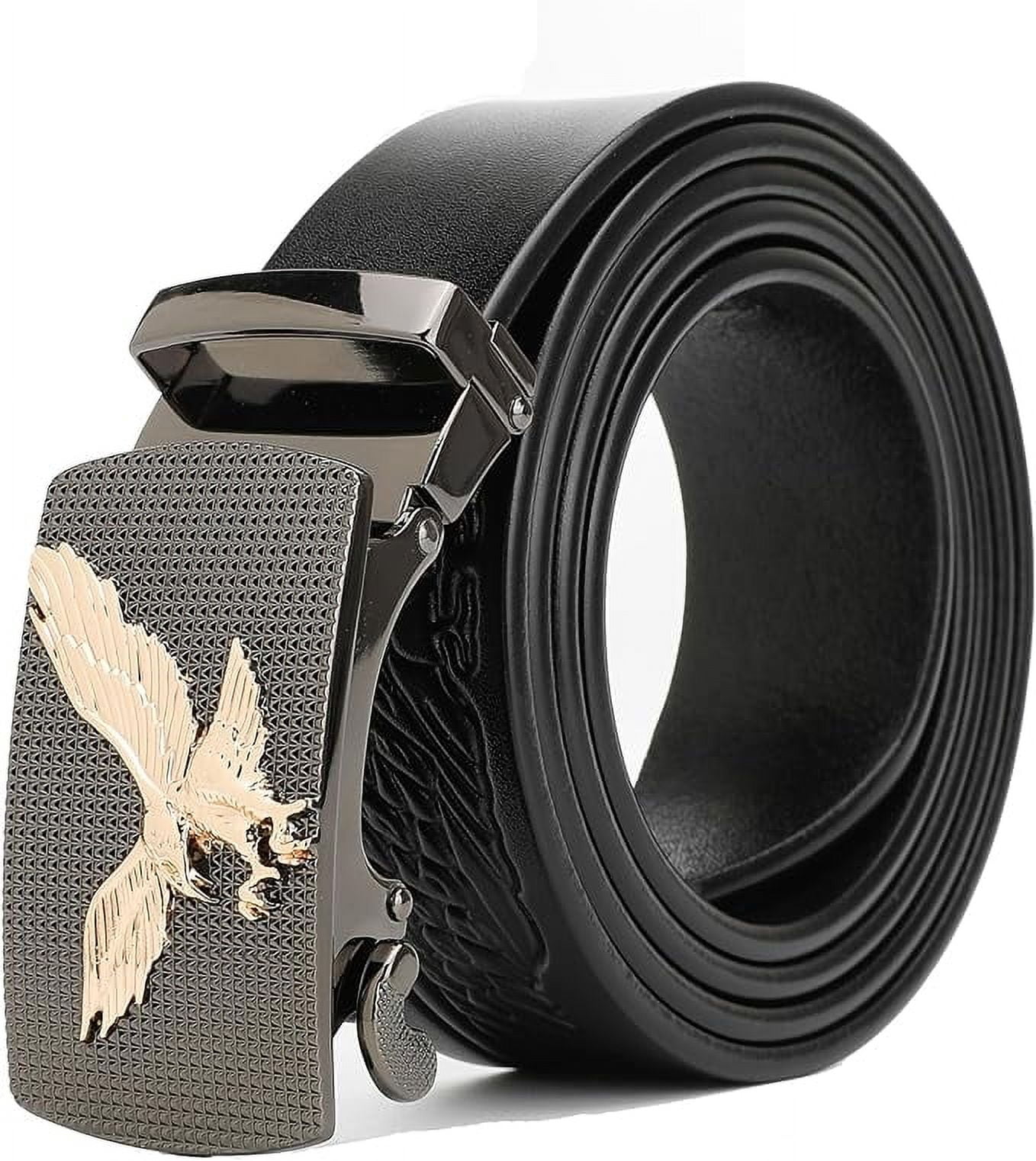 Click Sliding Eagle Belt with Automatic Buckle, Genuine Leather Ratchet ...
