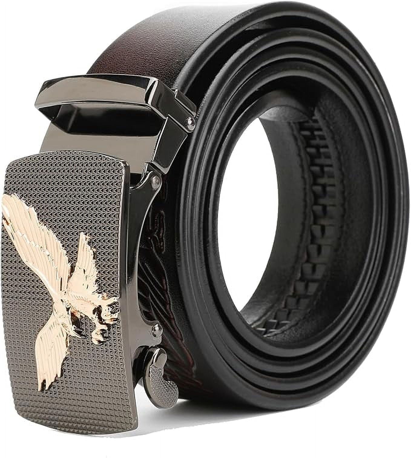Click Sliding Eagle Belt with Automatic Buckle, Genuine Leather Ratchet ...