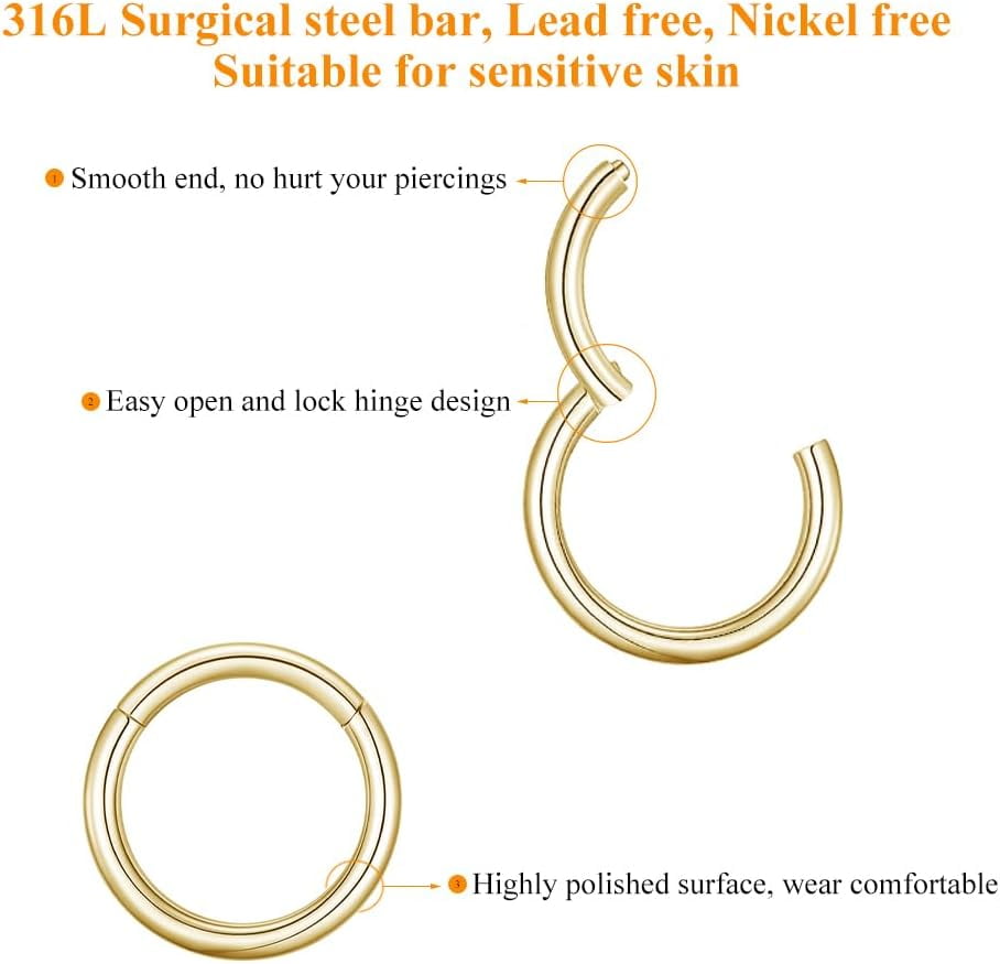 Clicker Rings 316L Surgical Steel Hinged Segment Hoop For Septum And ...