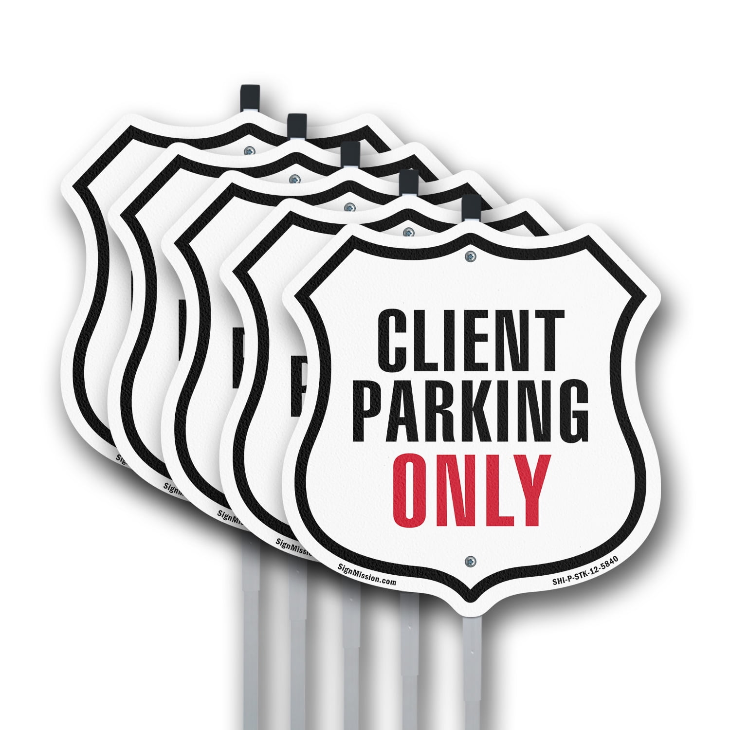 Client Parking Only (5 Pack) 12 inch X 12 inch Shield Shaped Rust-Free ...