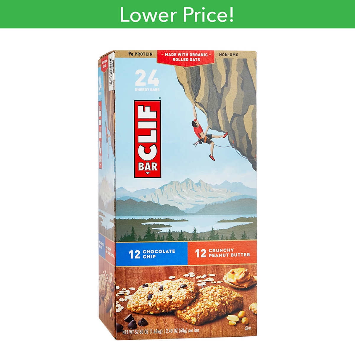 Clif Crunch Variety Pack 2.4 oz 12-Chocolate Chip, 12-Crunchy Peanut ...