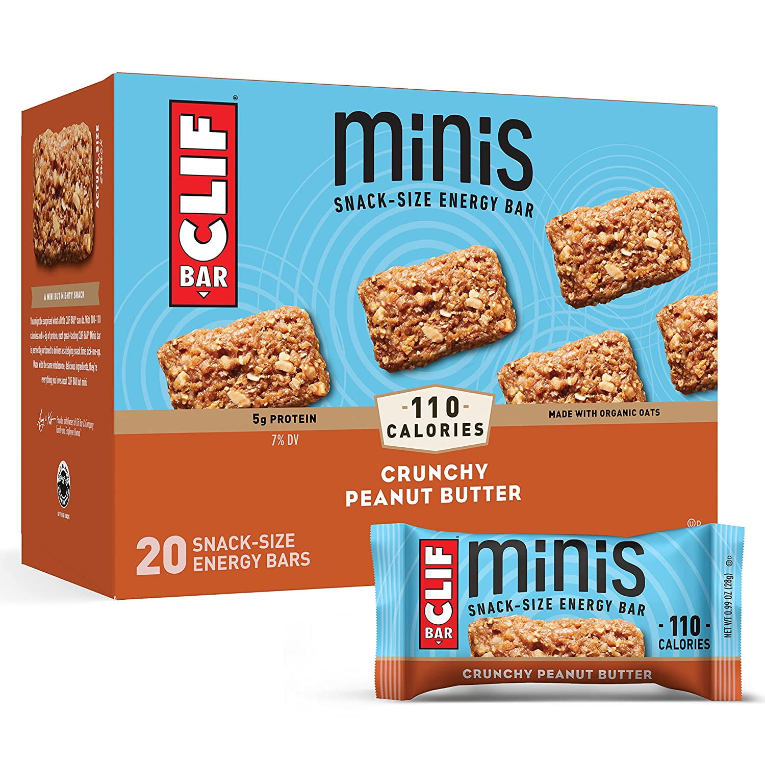 Clif Energy Bar Minis Crunchy Peanut Butter 20 Bars Pack of 2 - Walmart.com