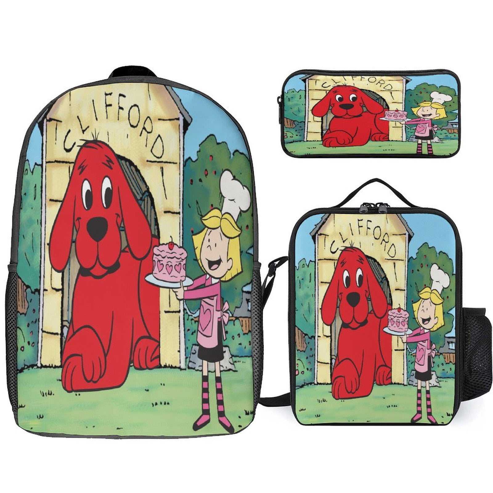 Clif-ford Big Red Dog Backpack for Unisex 3 Piece Backpack Set with ...