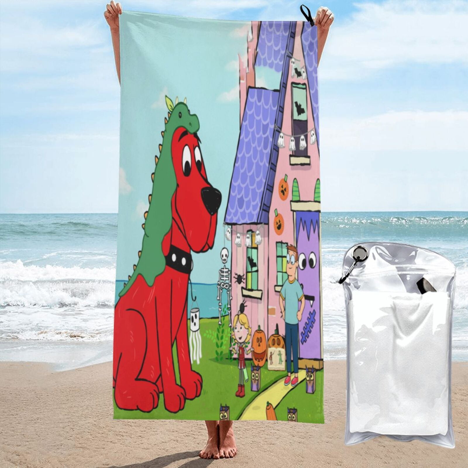 Clif-ford Big Red Dog Beach Towel Anti-Sand Beach Towel, Large Bath ...