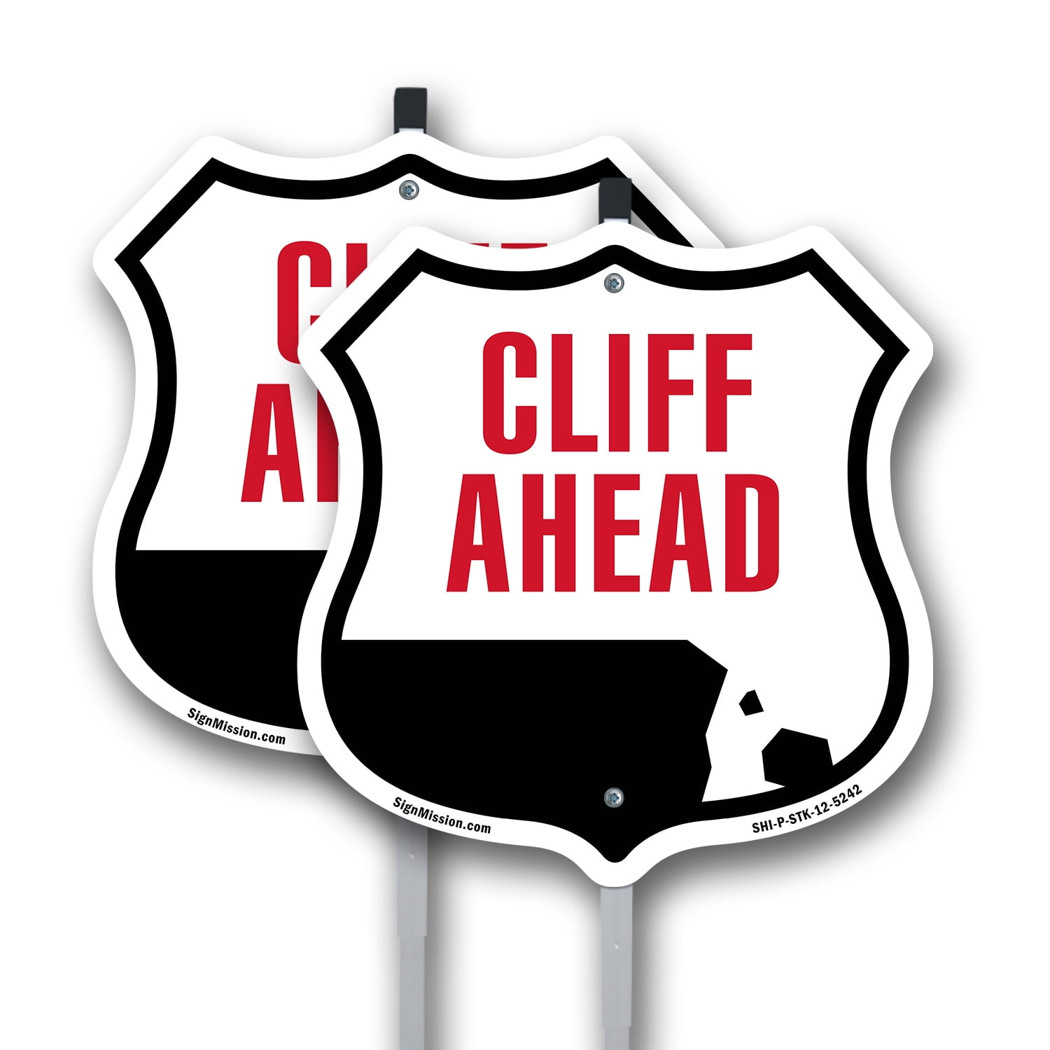 Cliff Ahead (2 Pack) 12 inch X 12 inch Shield Shaped Rust-Free Aluminum ...