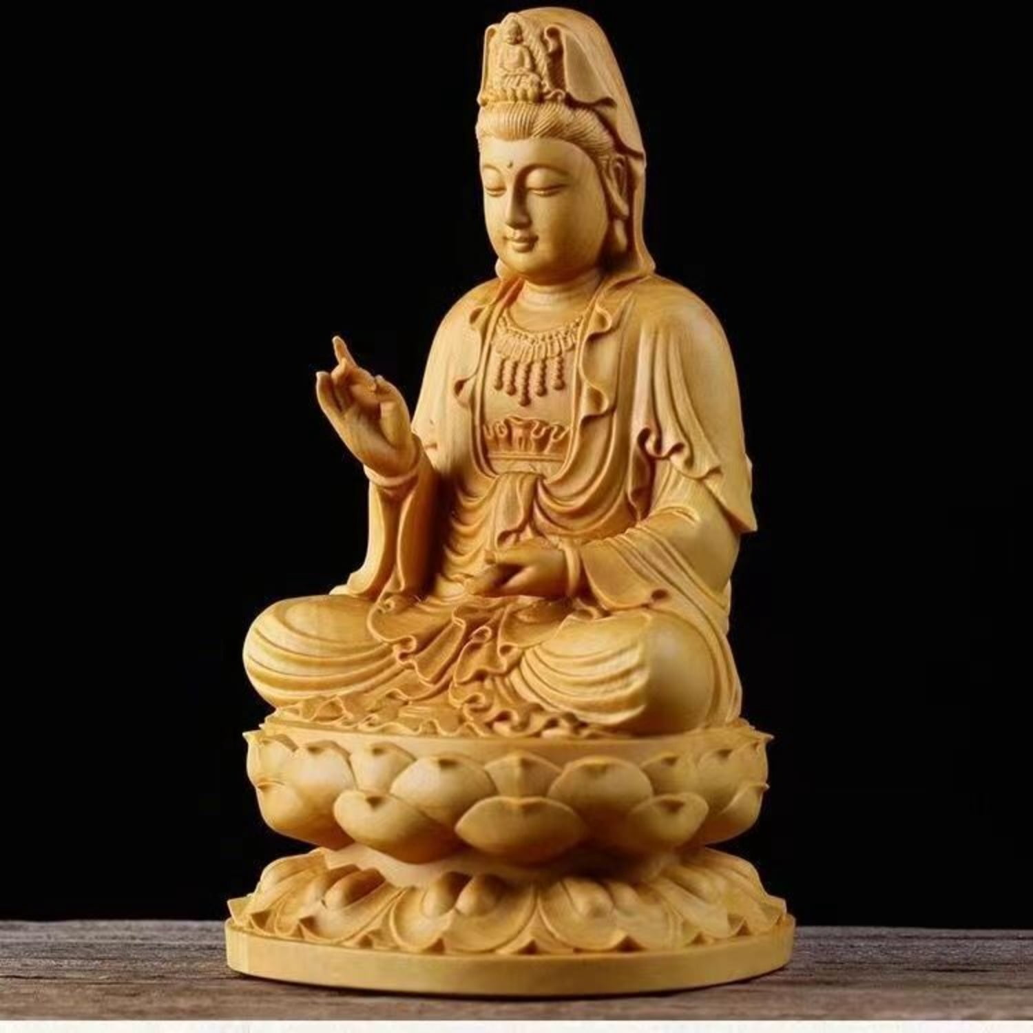 Cliff Cypress Wood Carved Guanyin Statue Household Offering Ornament ...