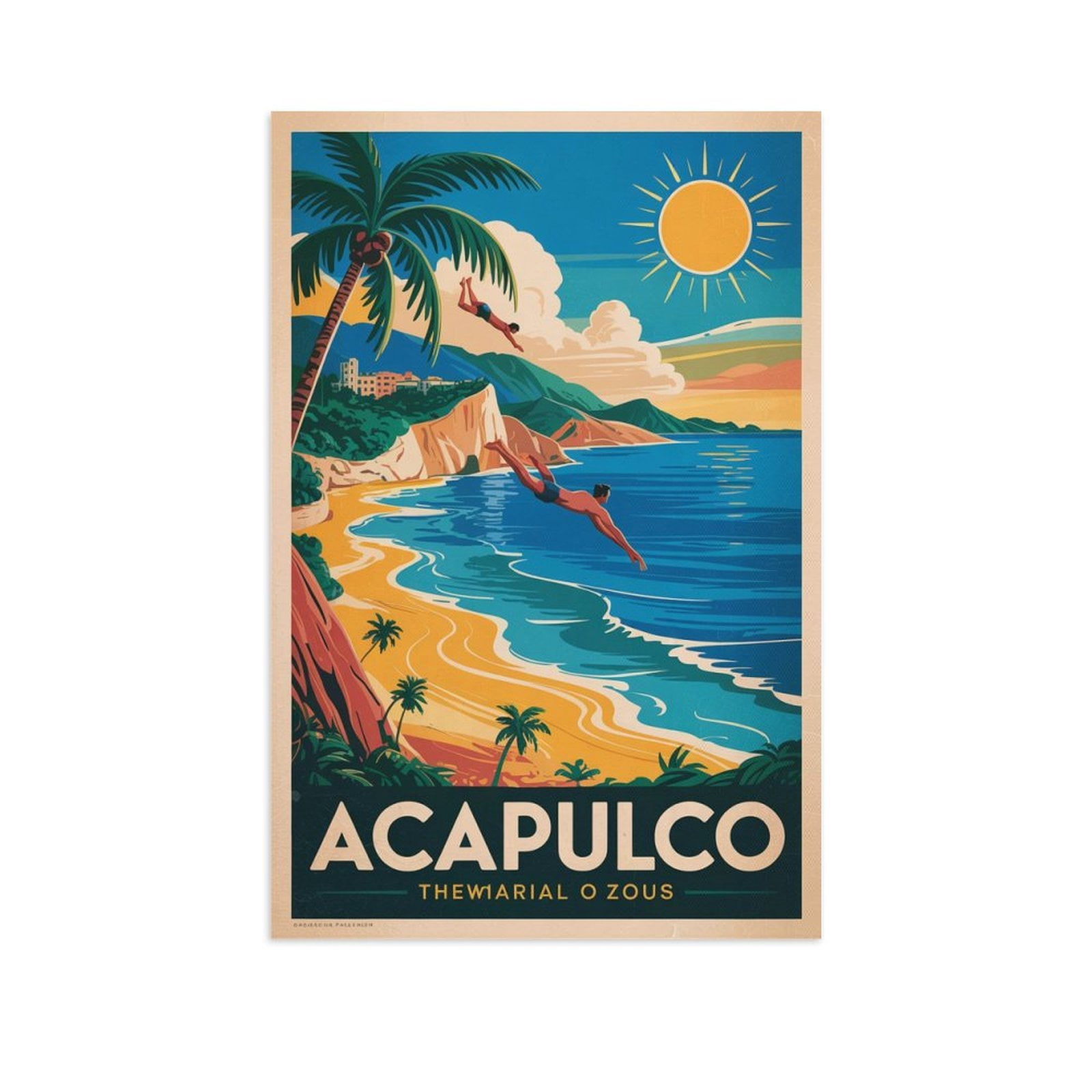 Cliff Divers Classic Poster Retro Acapulco Cityscape with Scenic Ocean ...
