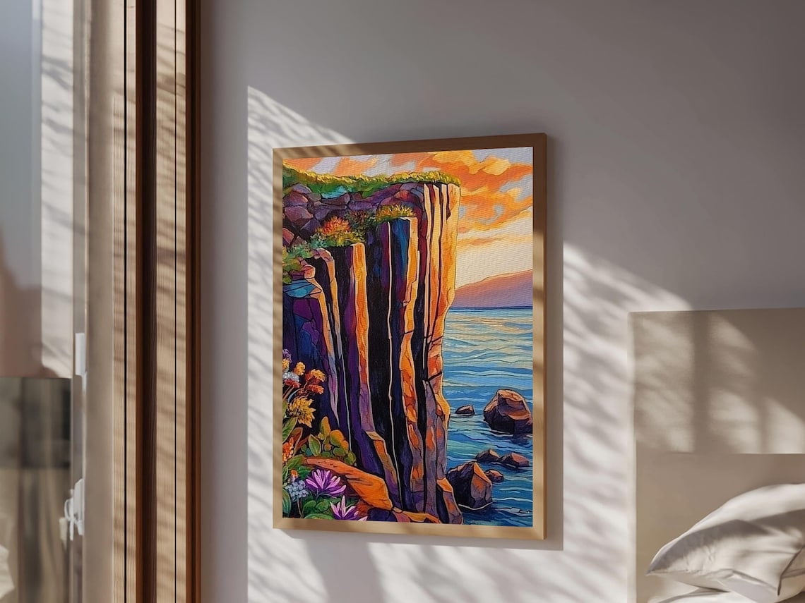 Cliff Sunset Bold Coastal Dramatic Seascape Wall Art Poster, Unframed ...
