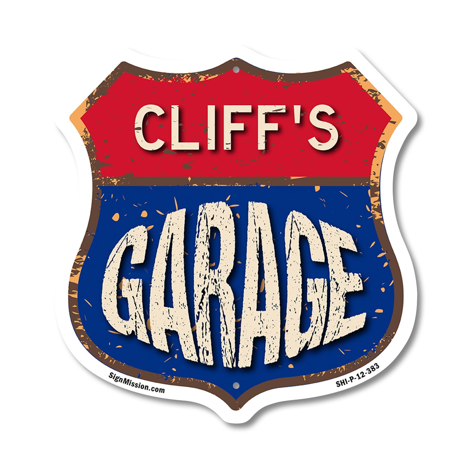 Cliff's Garage 12 inch X 12 inch Shield Shaped Commercial Grade Plastic ...