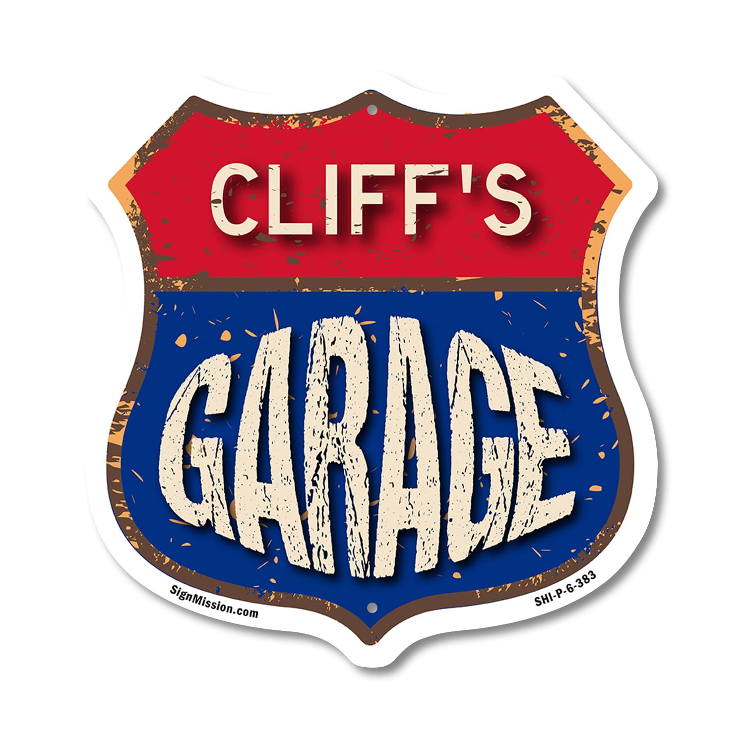 Cliff's Garage 6 inch X 6 inch Shield Shaped Commercial Grade Plastic ...