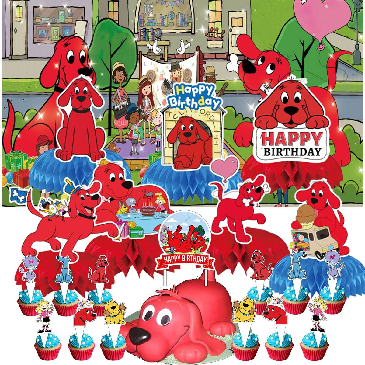 Clifford the Big Red Dog Party Decorations Decor Supplies Honeycomb ...