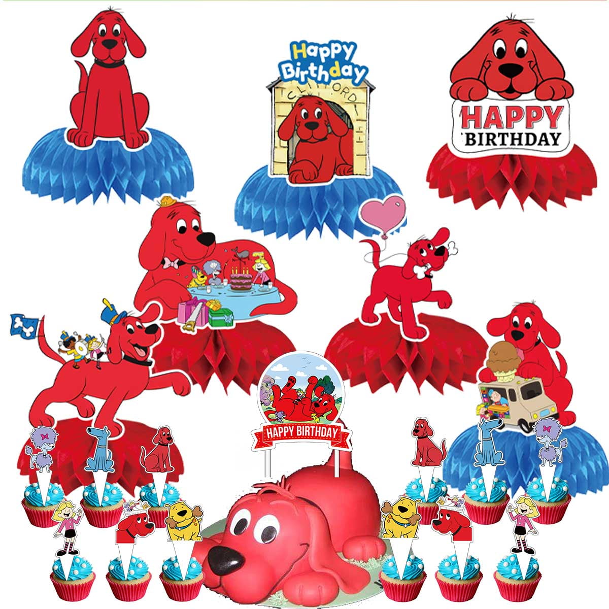 Clifford the Big Red Dog Party Supplies Honeycomb Centerpieces Table ...