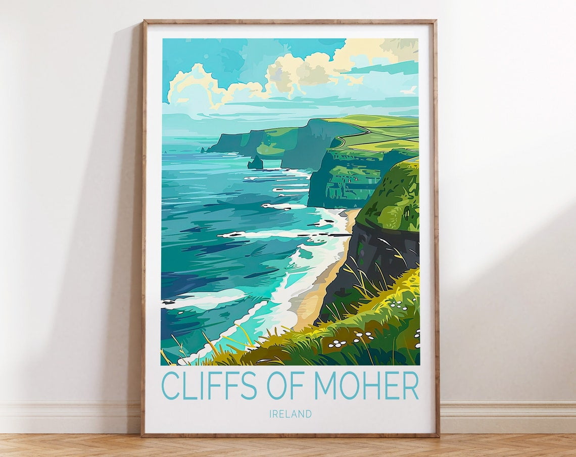 Cliffs Of Moher Travel Poster, Ireland Coast Wall Art, Cliffs Of Moher ...