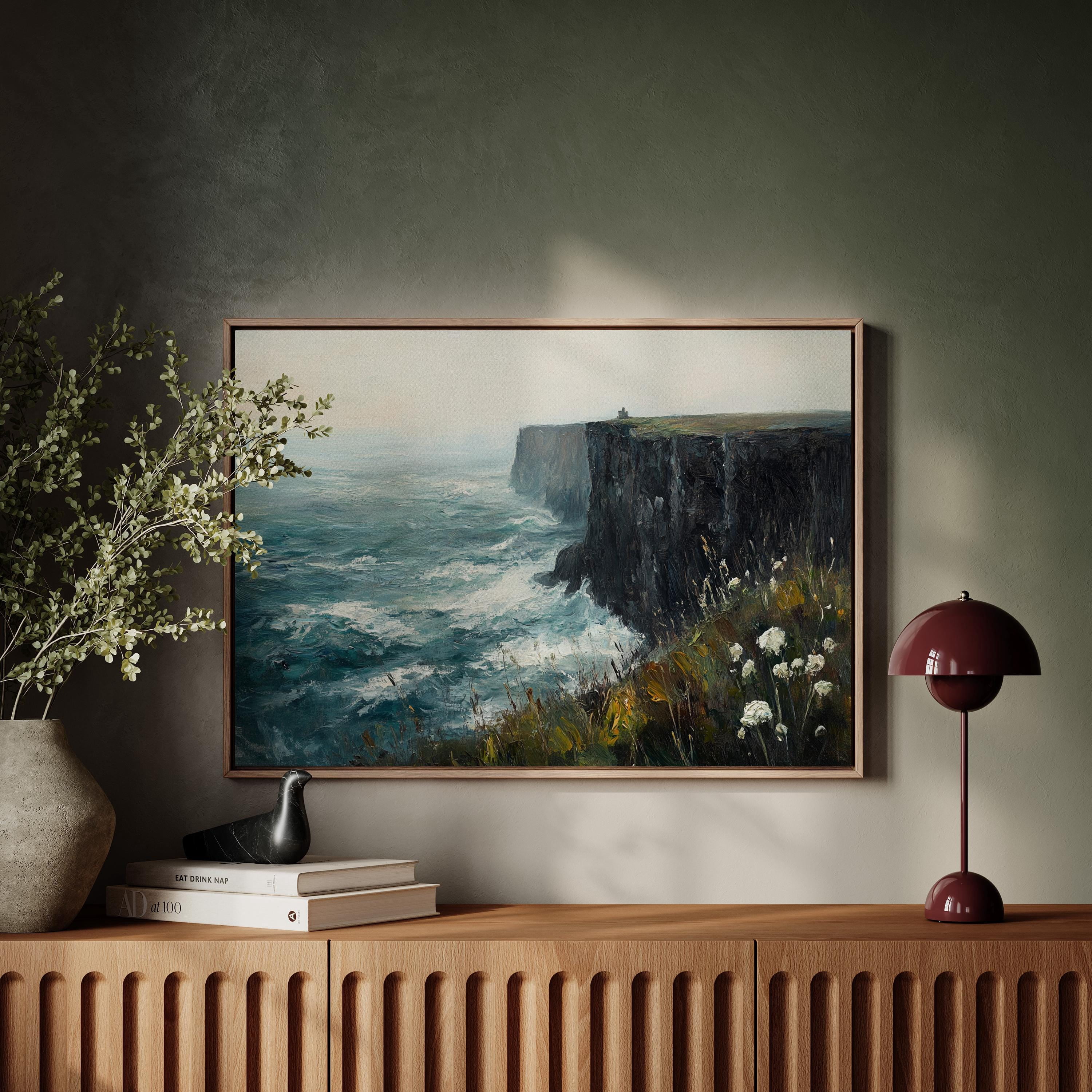 Cliffs Of Moher Ireland Wall Art Coastal Landscape Painting Wildflowers ...