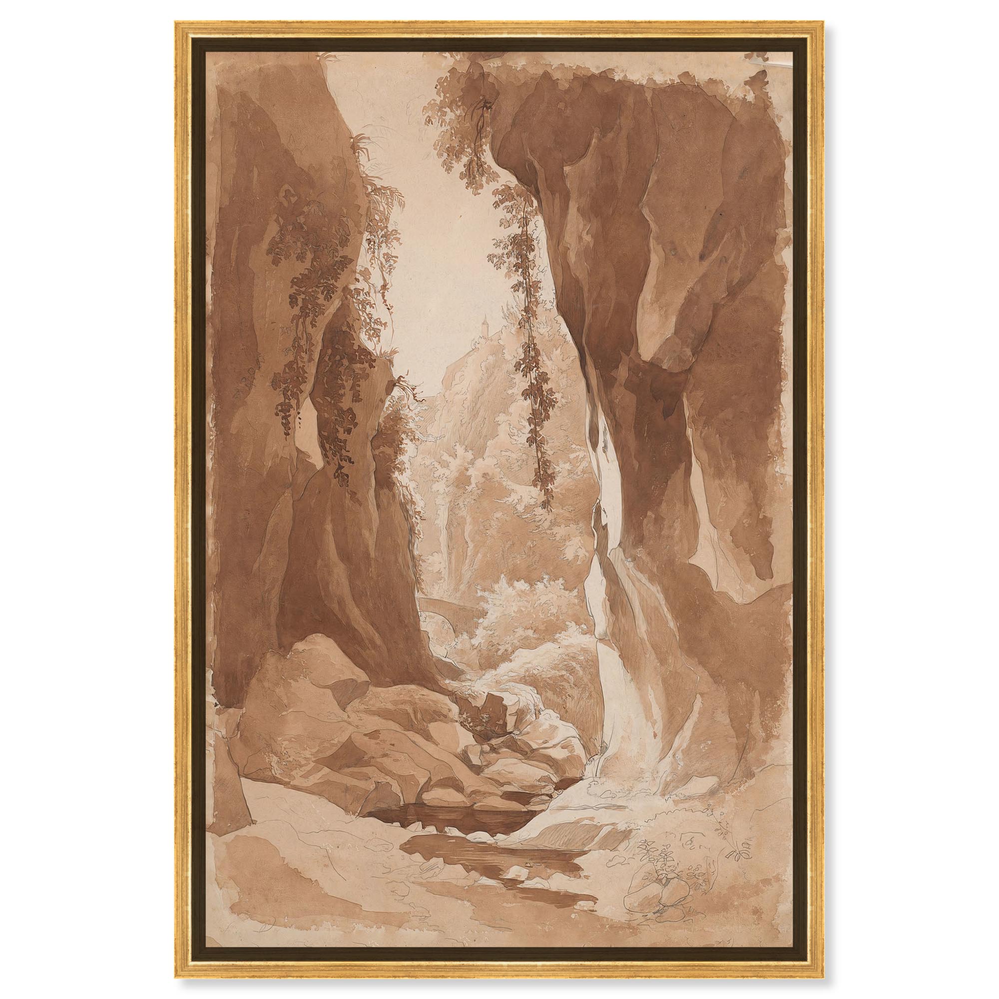 Cliffs Overhanging a River Canvas Vintage Landscape Art by Art Remedy ...