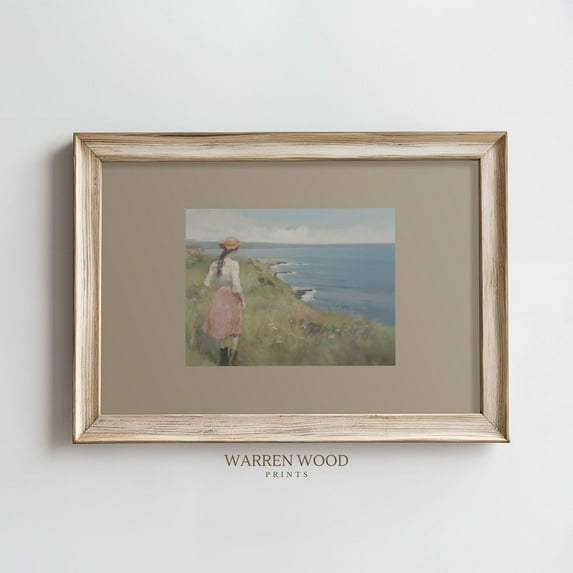 Cliffside Lady Wall Art, Coastal Vintage Landscape Print, Neutral ...