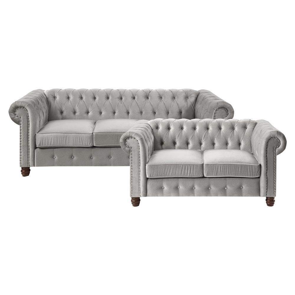 Lazzara Home Clifton 149 in. W Square Arm Velvet Straight Chesterfield ...