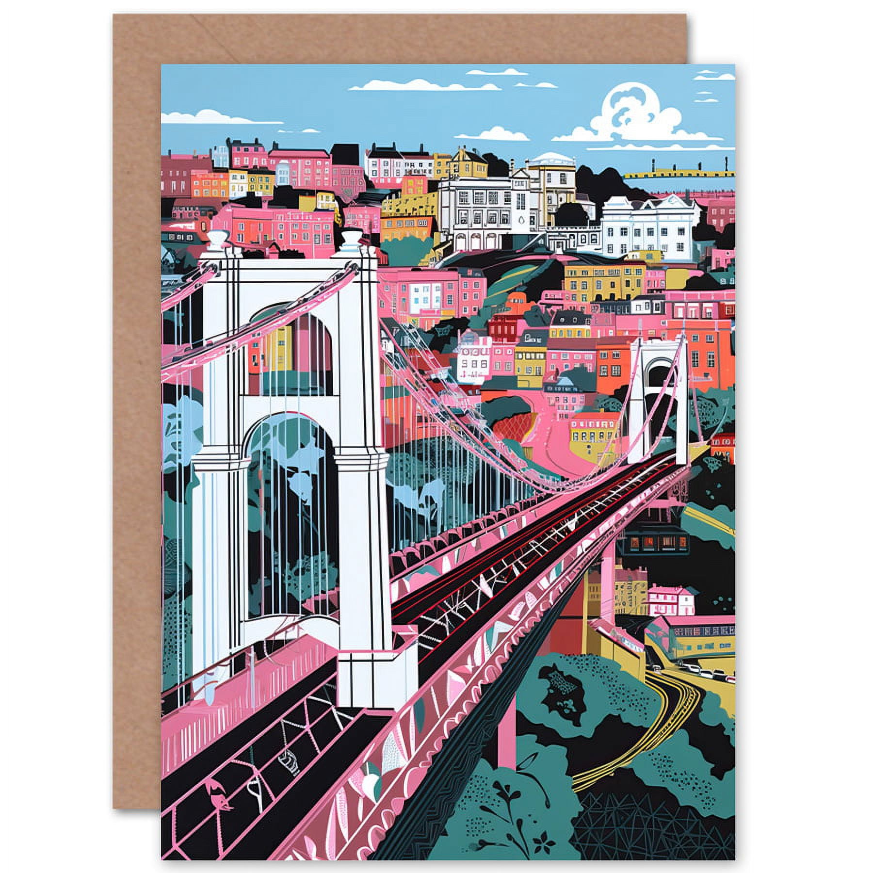 Clifton Suspension Bridge Pink and Teal Cityscape Travel Birthday ...