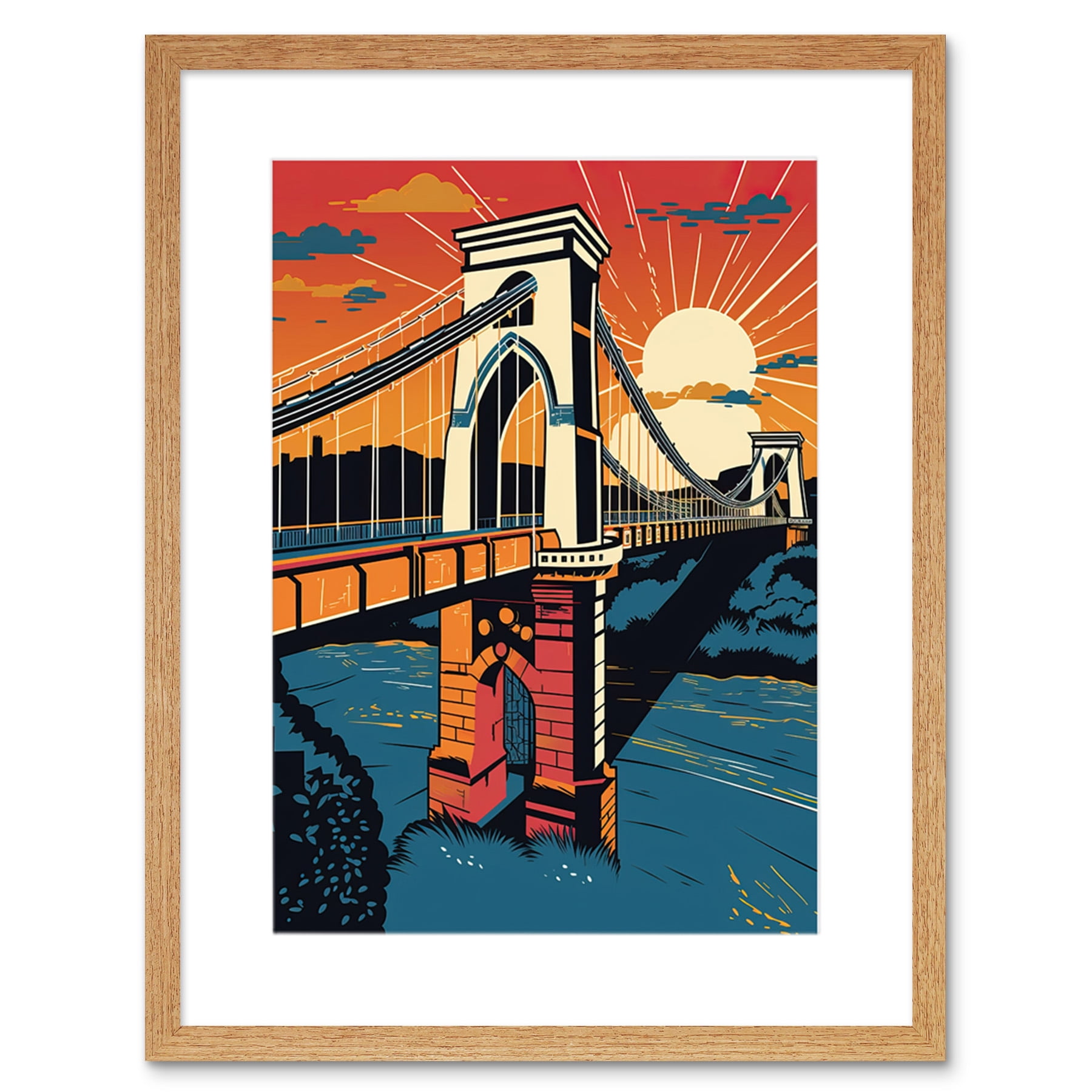 Clifton Suspension Bridge Sunset Modern Pop Art Artwork Framed Wall Art ...