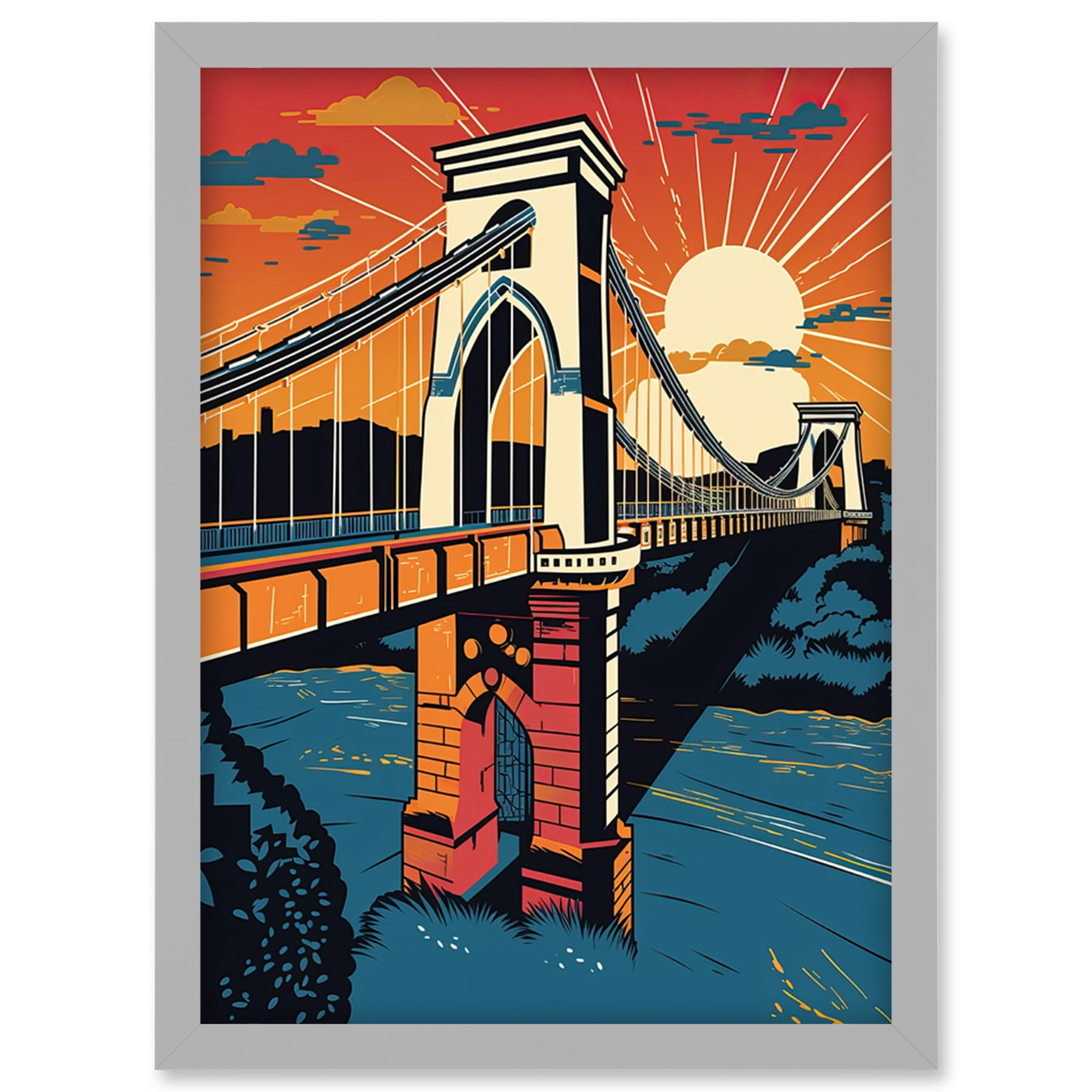 Clifton Suspension Bridge Sunset Modern Pop Art Artwork Framed Wall Art ...