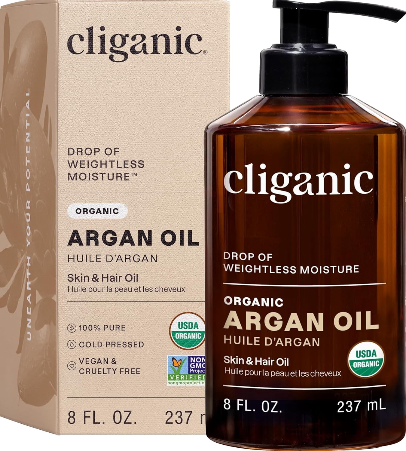 Cliganic Organic Argan Oil, Cold-Pressed Face and Hair Oil for Skin ...