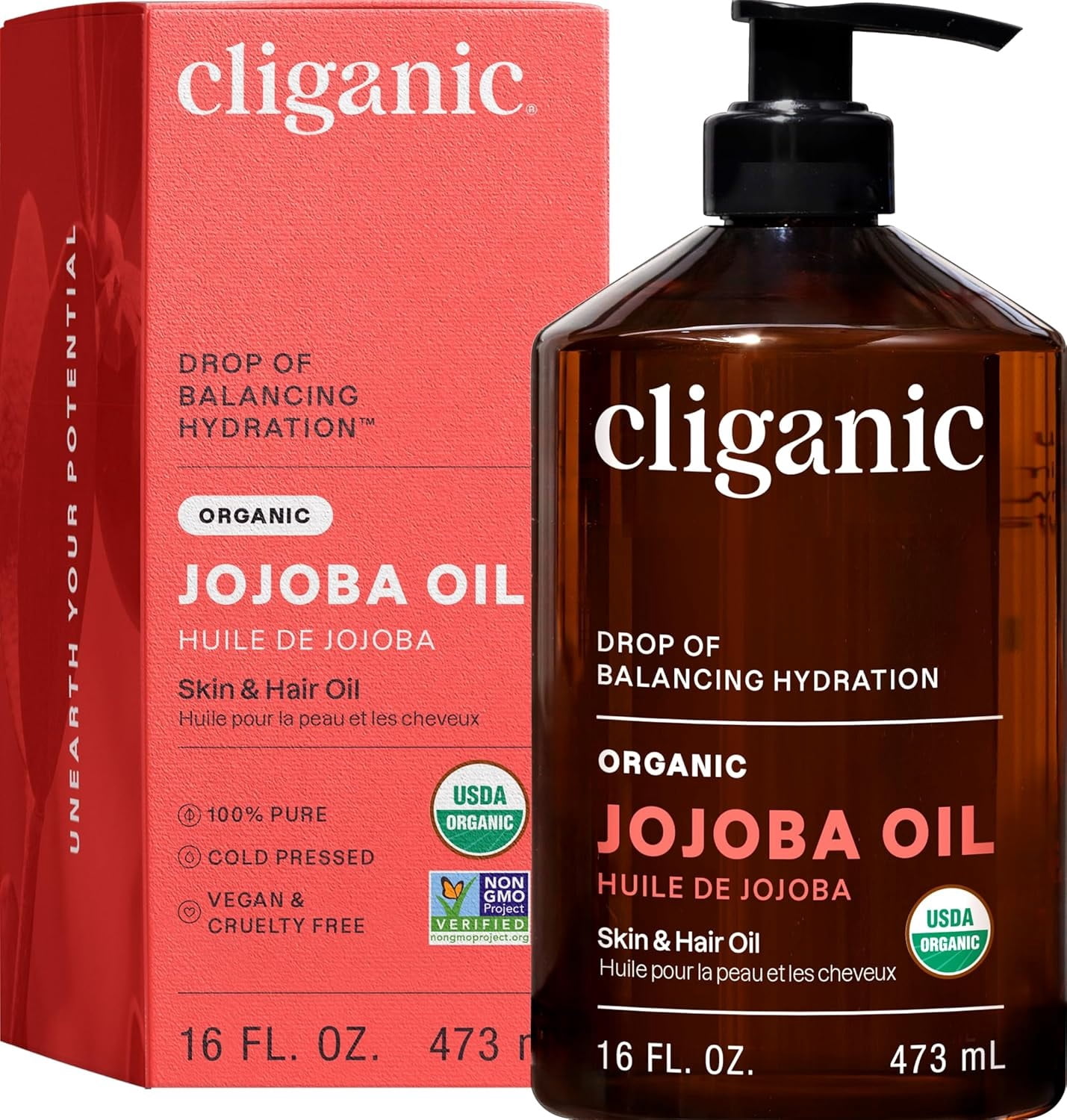 Cliganic Organic Jojoba Oil, Cold-Pressed, USDA Certified, 16 fl oz ...
